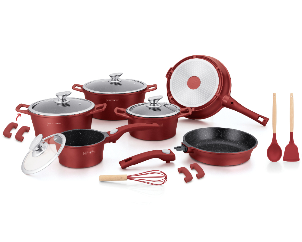 17 Pcs Die Cast Alu Marble Coated Cookware Set RL2014M BURGUNDY